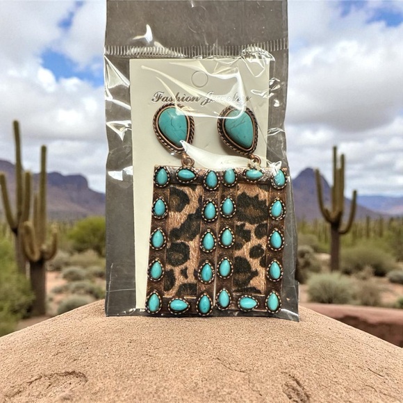 Jewelry | Turquoise And Brown Leopard Print Earrings Nwt | Poshmark